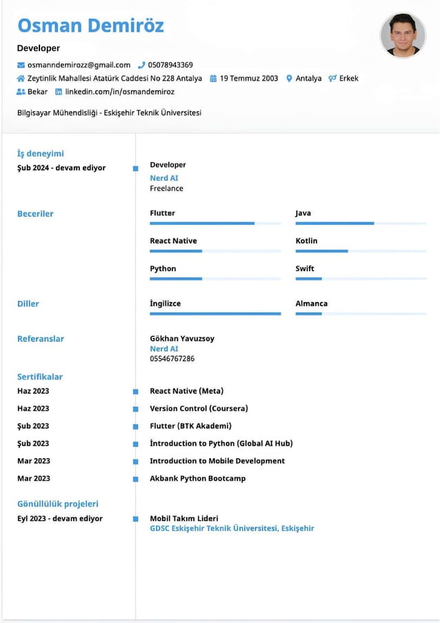 Osman Demiroz' s Personal Portfolio Link | PDF