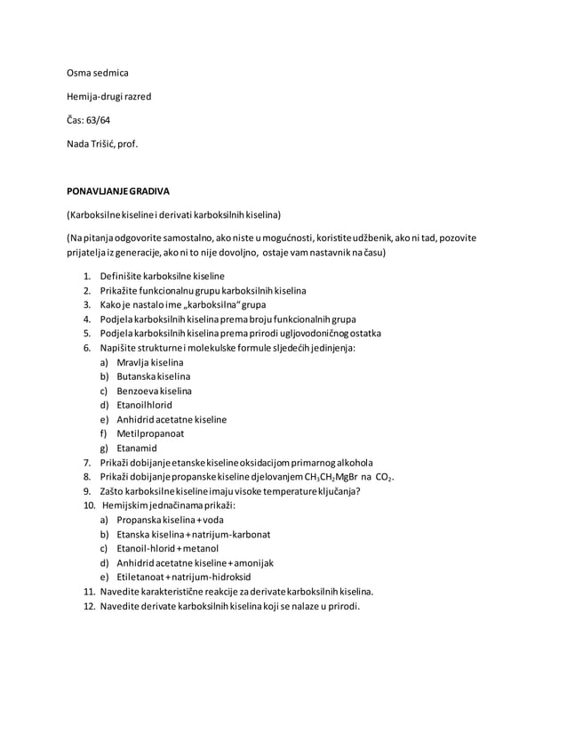 Ponavljanje gradiva | PDF