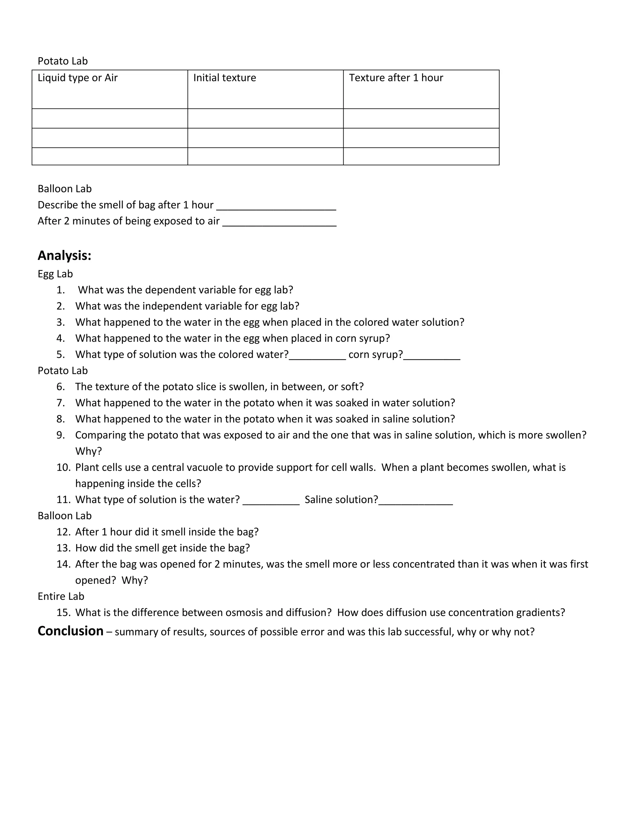 Osmosis and diffusion lab | DOCX