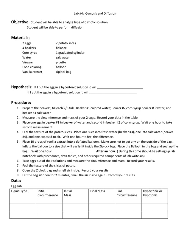 Osmosis and diffusion lab | PDF