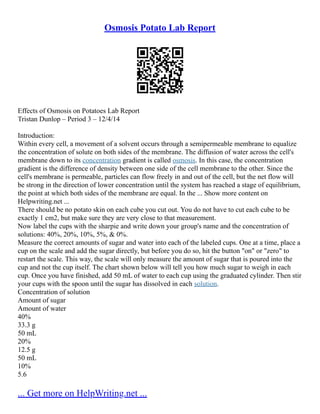 Osmosis In Potatoes Lab Report