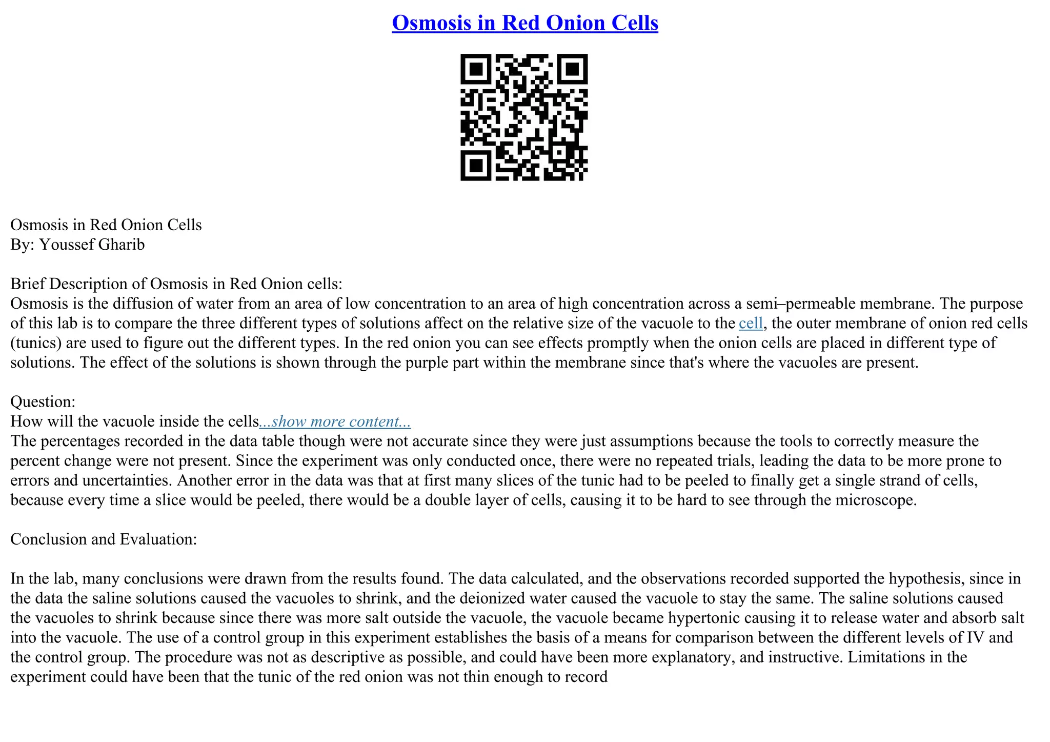 Osmosis In Red Onion Cells | PDF