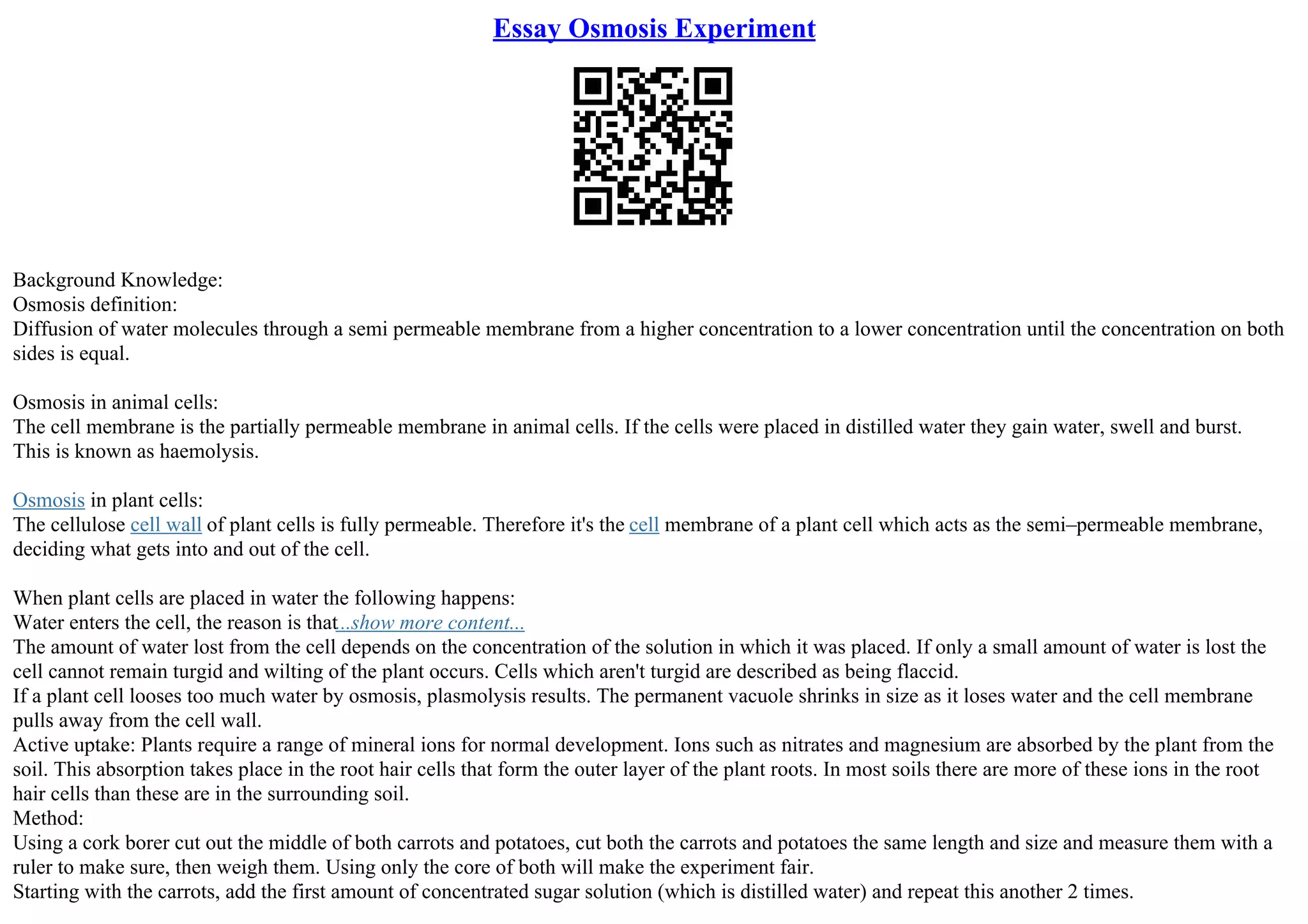 Osmosis In Red Onion Cells | PDF