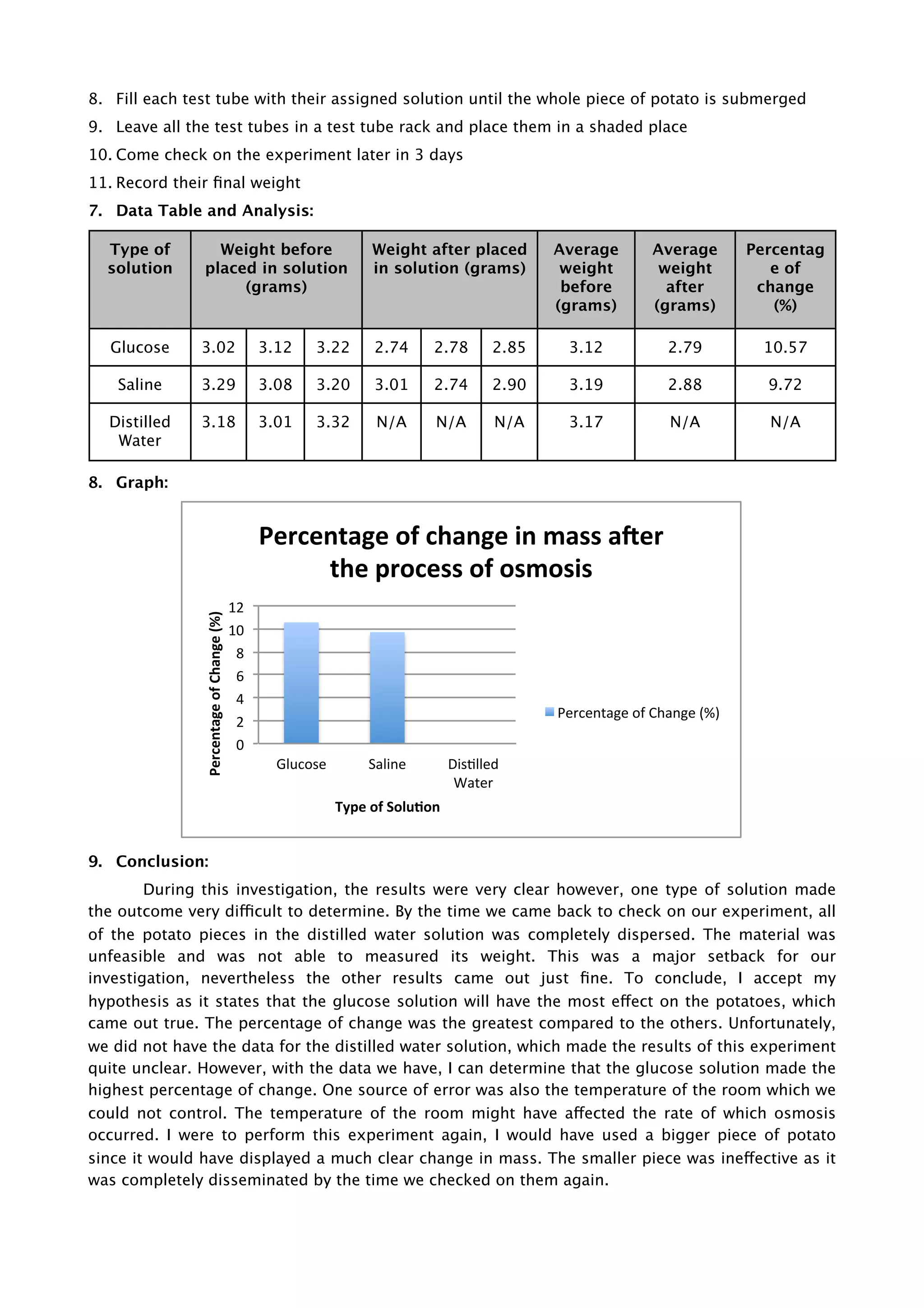 Osmosis lab of potato in three types of water | PAGES