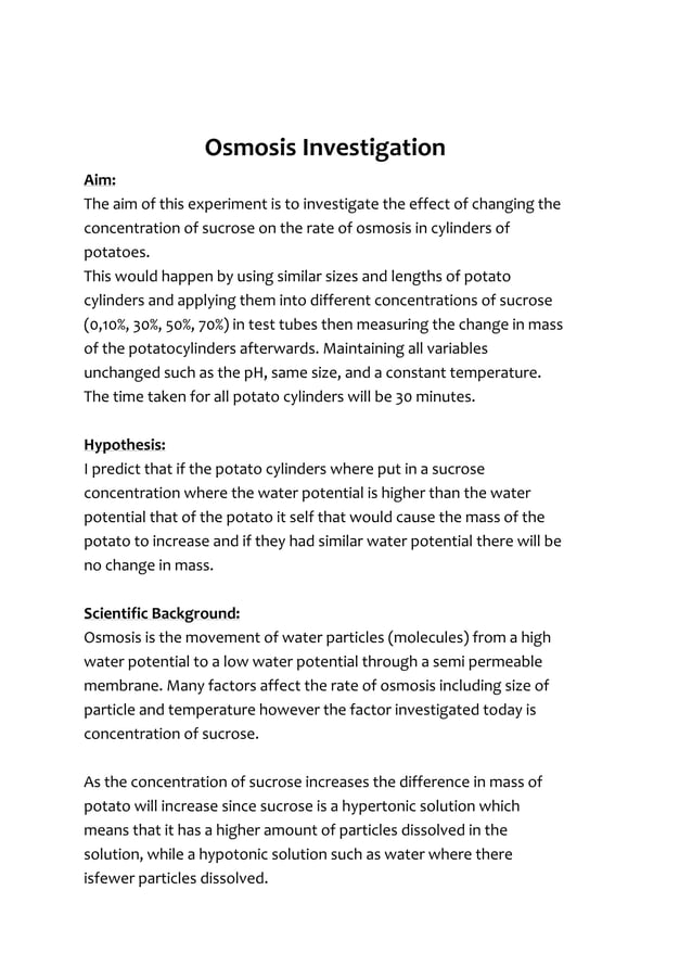 Osmosis lab report | DOCX | Chemistry | Science