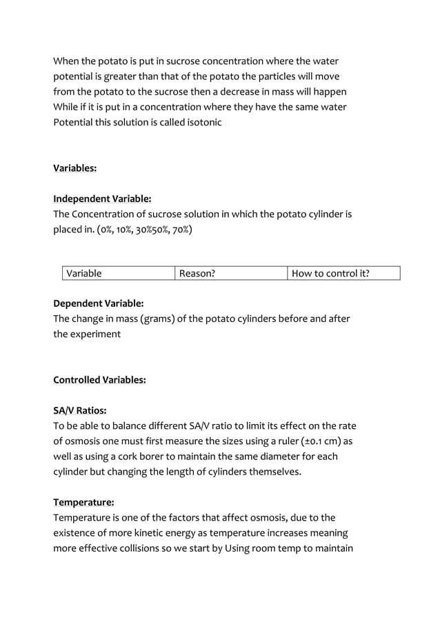 Osmosis lab report | DOCX | Chemistry | Science