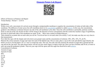 Osmosis In Potatoes Lab Report