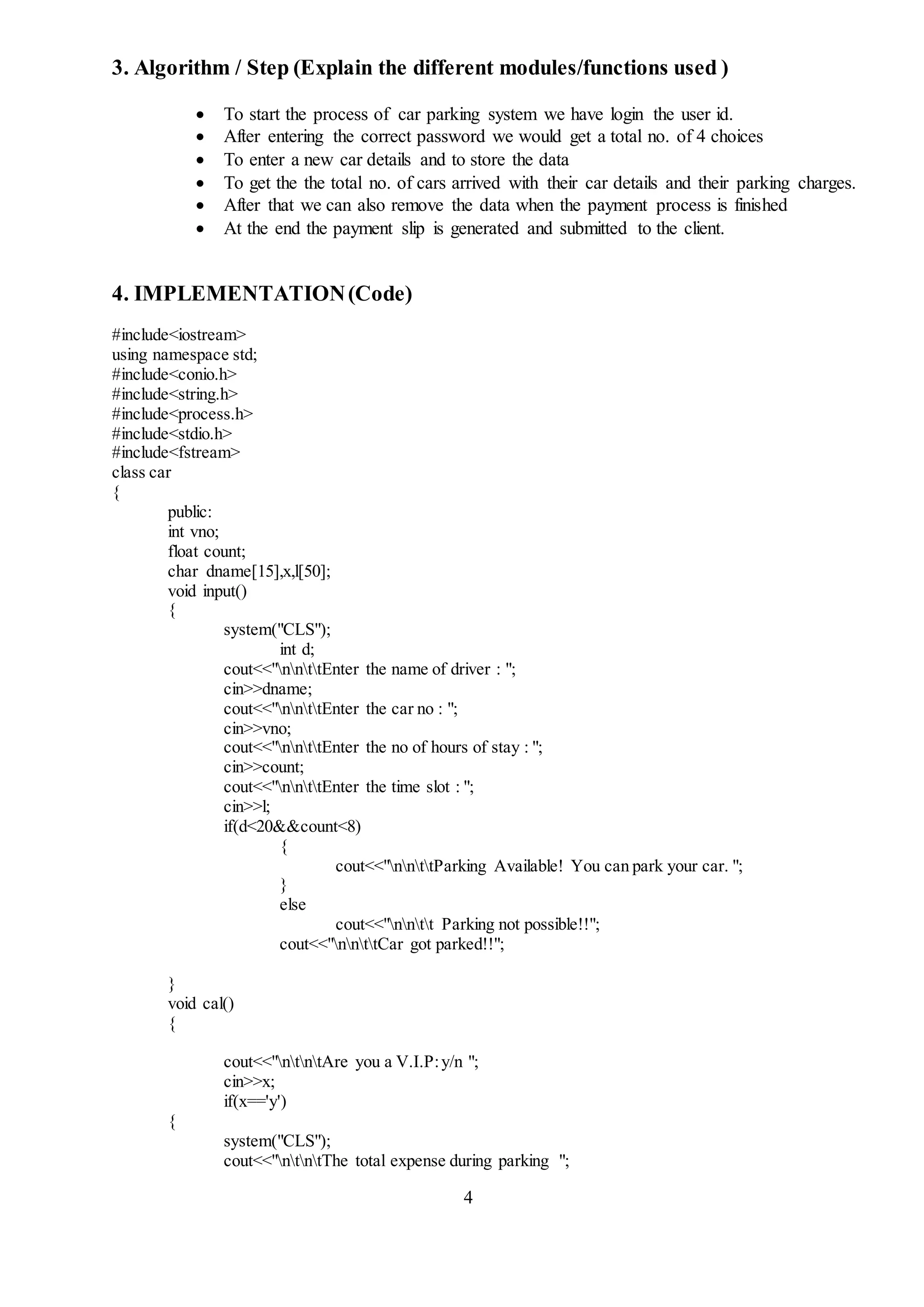 CAR PARKING SYSTEM USING VISUAL STUDIO C++ (OPERATING SYSTEM MINI ...