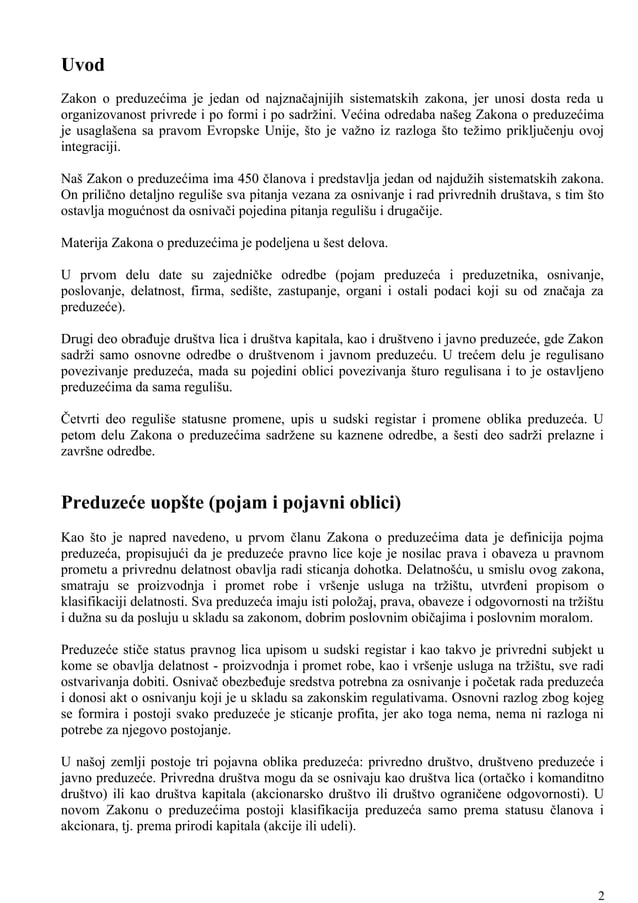 Osnivanje preduzeca u privrednom sistemu rs sa osvrtom na osnovne ...