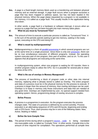Introduction to Operating System (Important Notes) | PDF