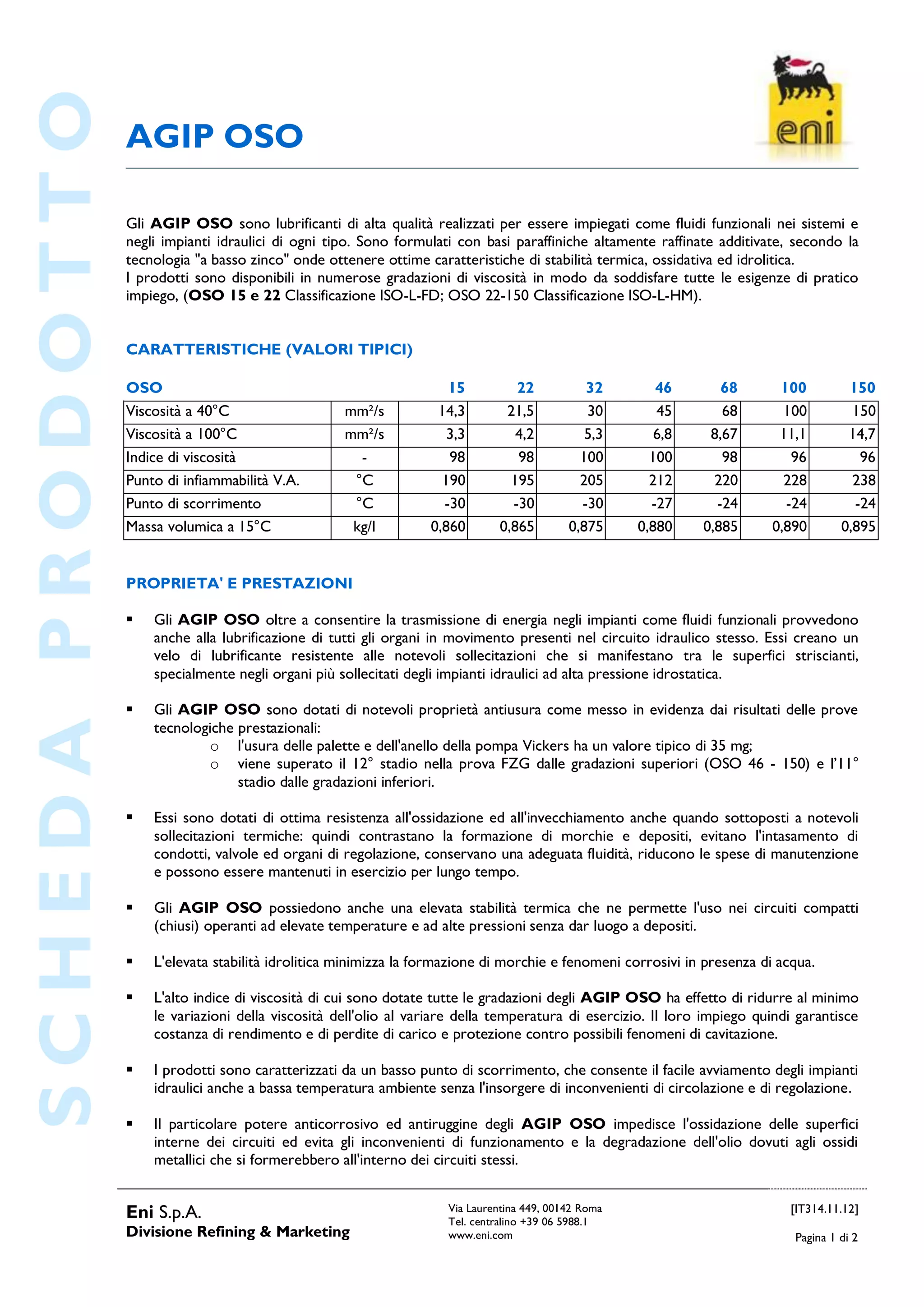 Agip OSO 32, 46, 68 - Olio Idraulico - Fornid | PDF