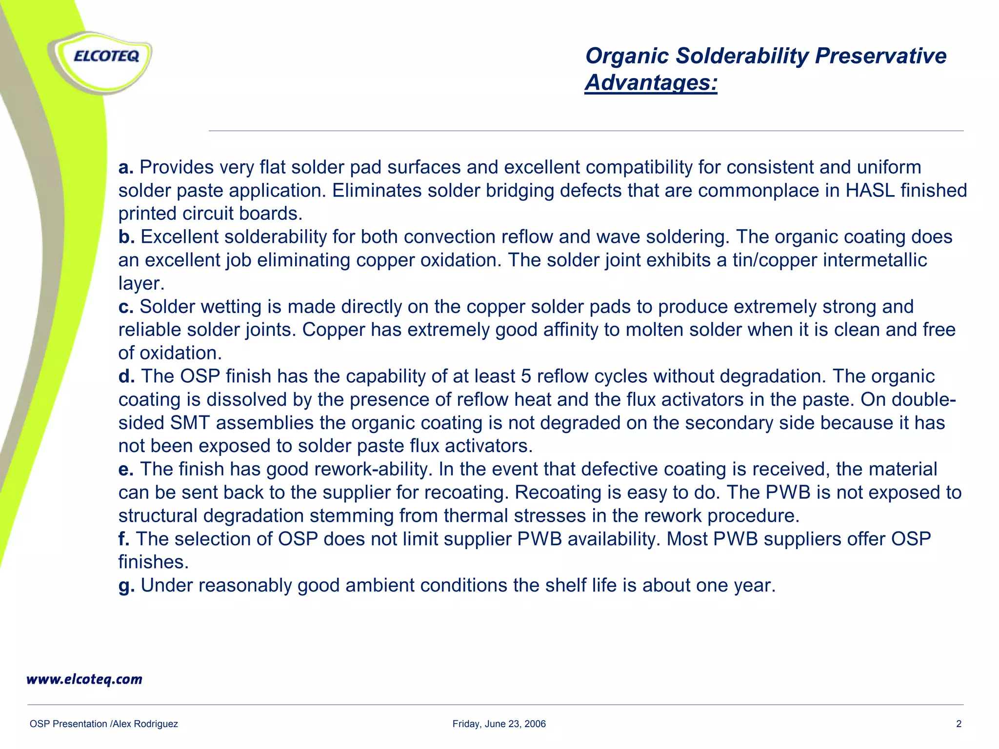 Organic Solderability Preservative (O.S.P) | PDF