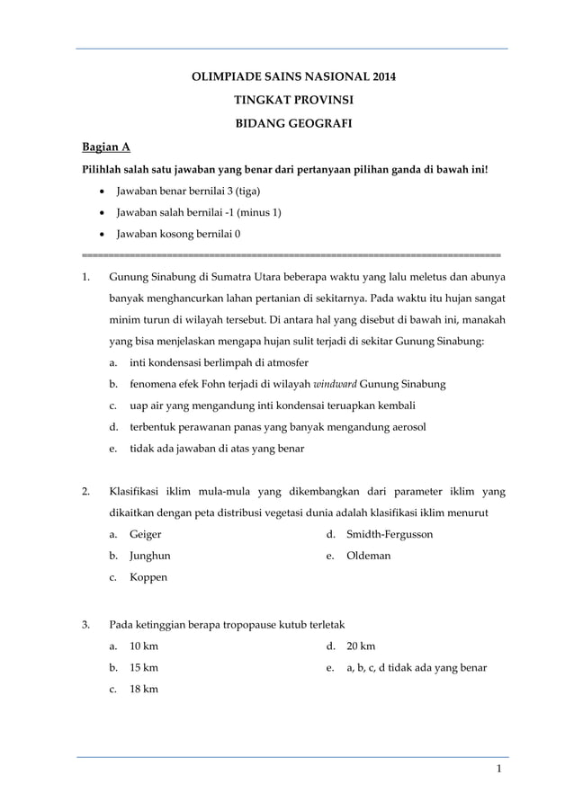 Soal OSP Geografi 2014 | PDF