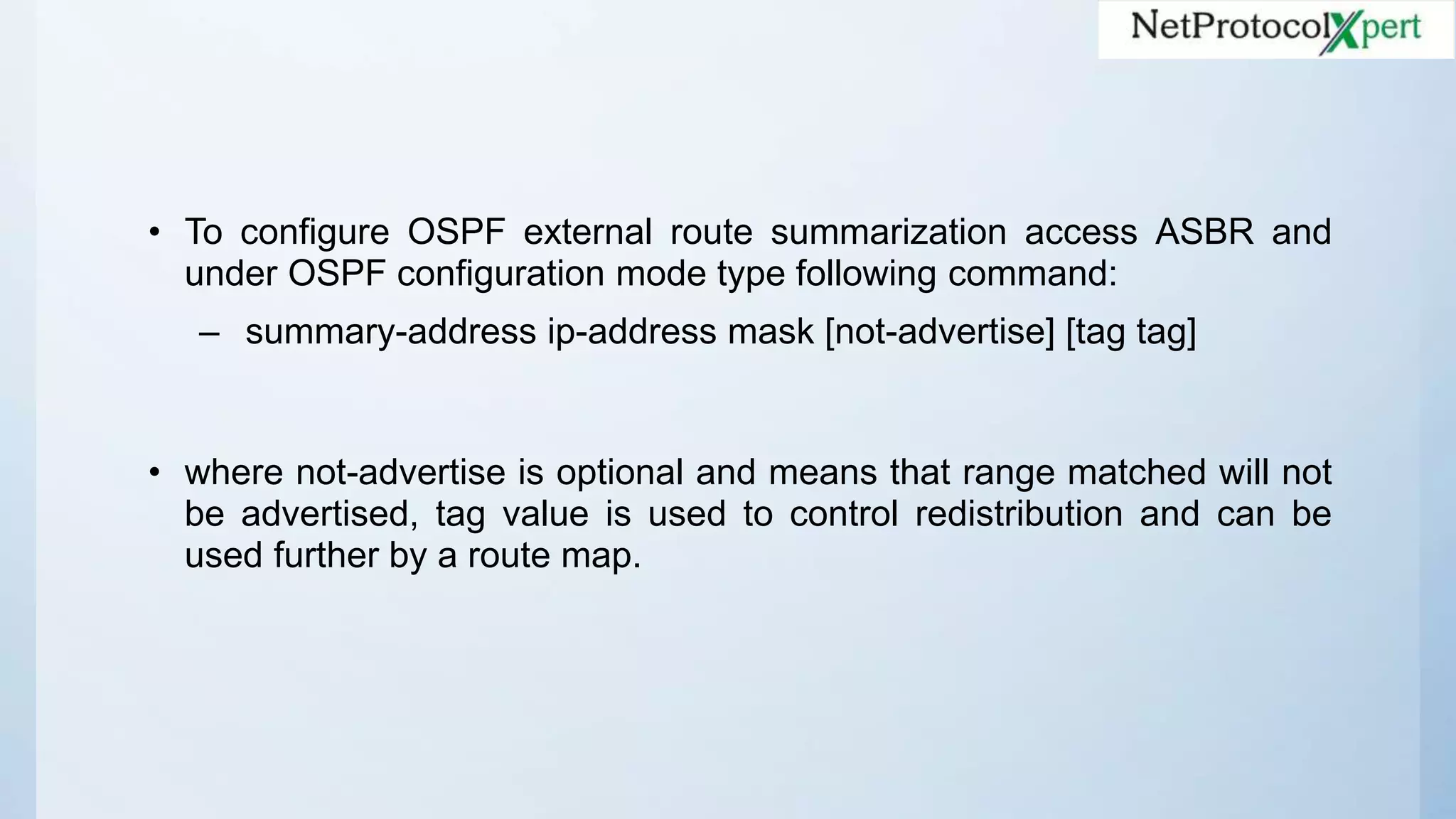 OSPF External Route Summarization | PPTX
