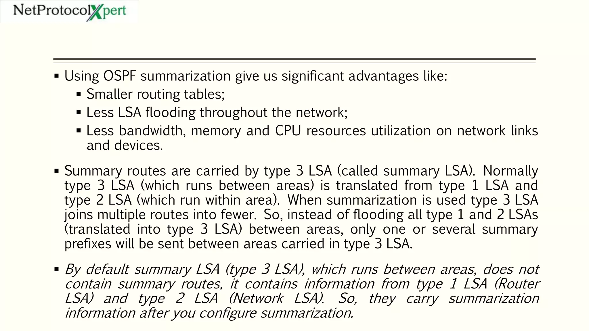 OSPF Internal Route Summarization | PPT