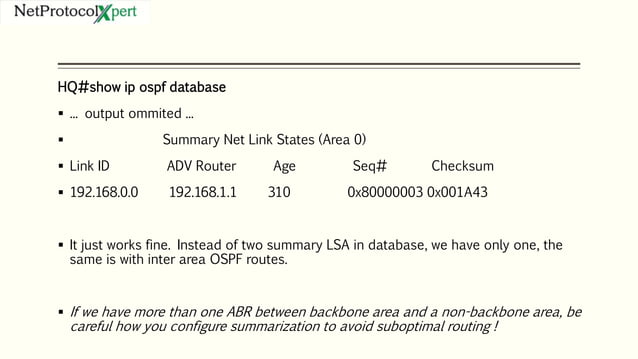 OSPF Internal Route Summarization | PPT