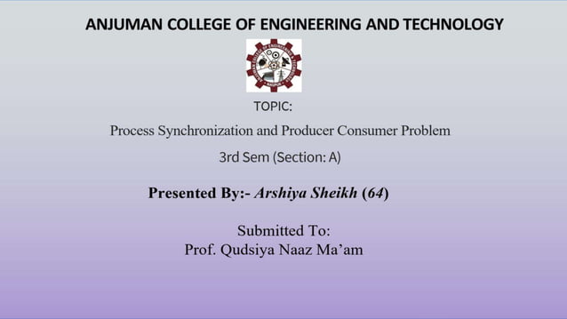 Process Synchronisation And Producer Consumer Problem Operating System Pptx Operating