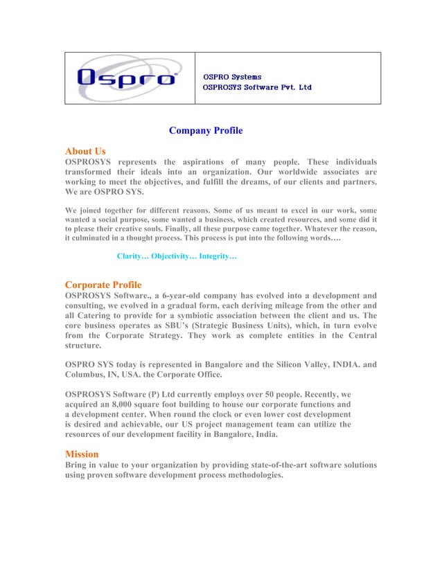 OSPRO Systems Profile | PDF