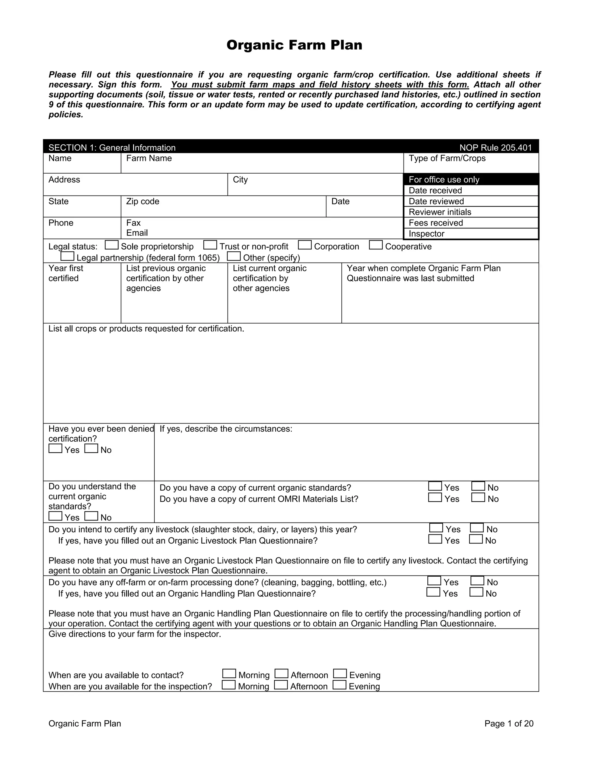 Organic System Plan (OSP) Templates for Certifiers | PDF