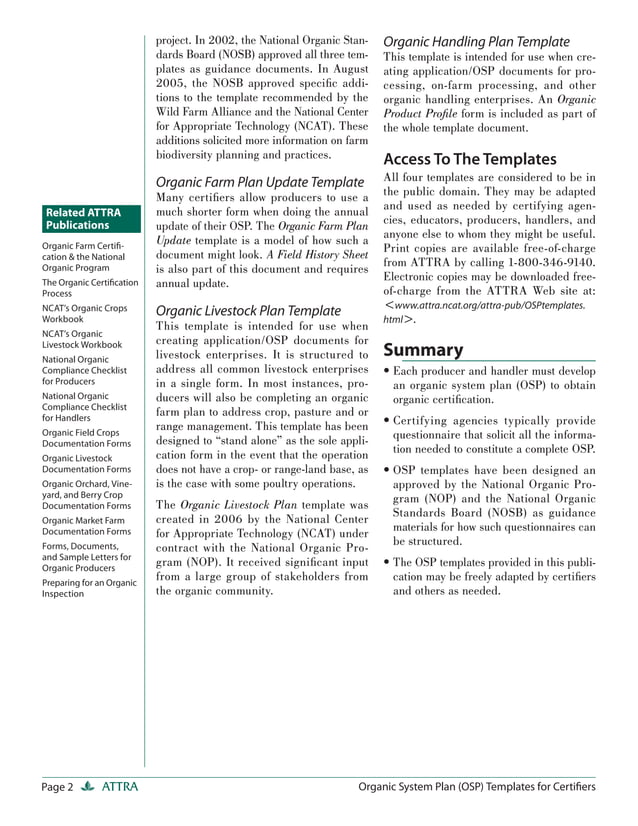 Organic System Plan (OSP) Templates for Certifiers | PDF