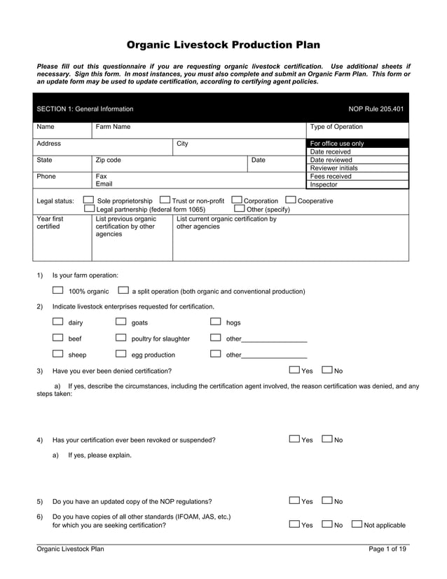 Organic System Plan (OSP) Templates for Certifiers | PDF