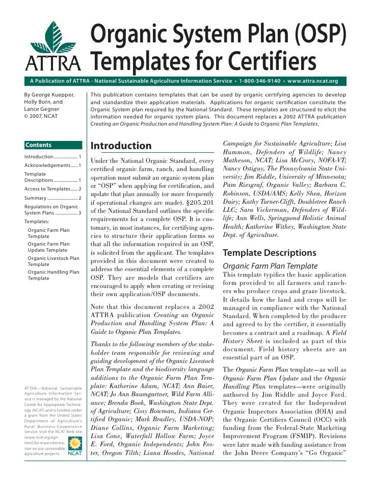 Organic System Plan (OSP) Templates for Certifiers