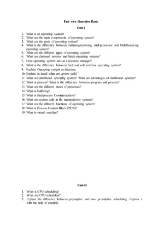 operating system question bank | DOCX