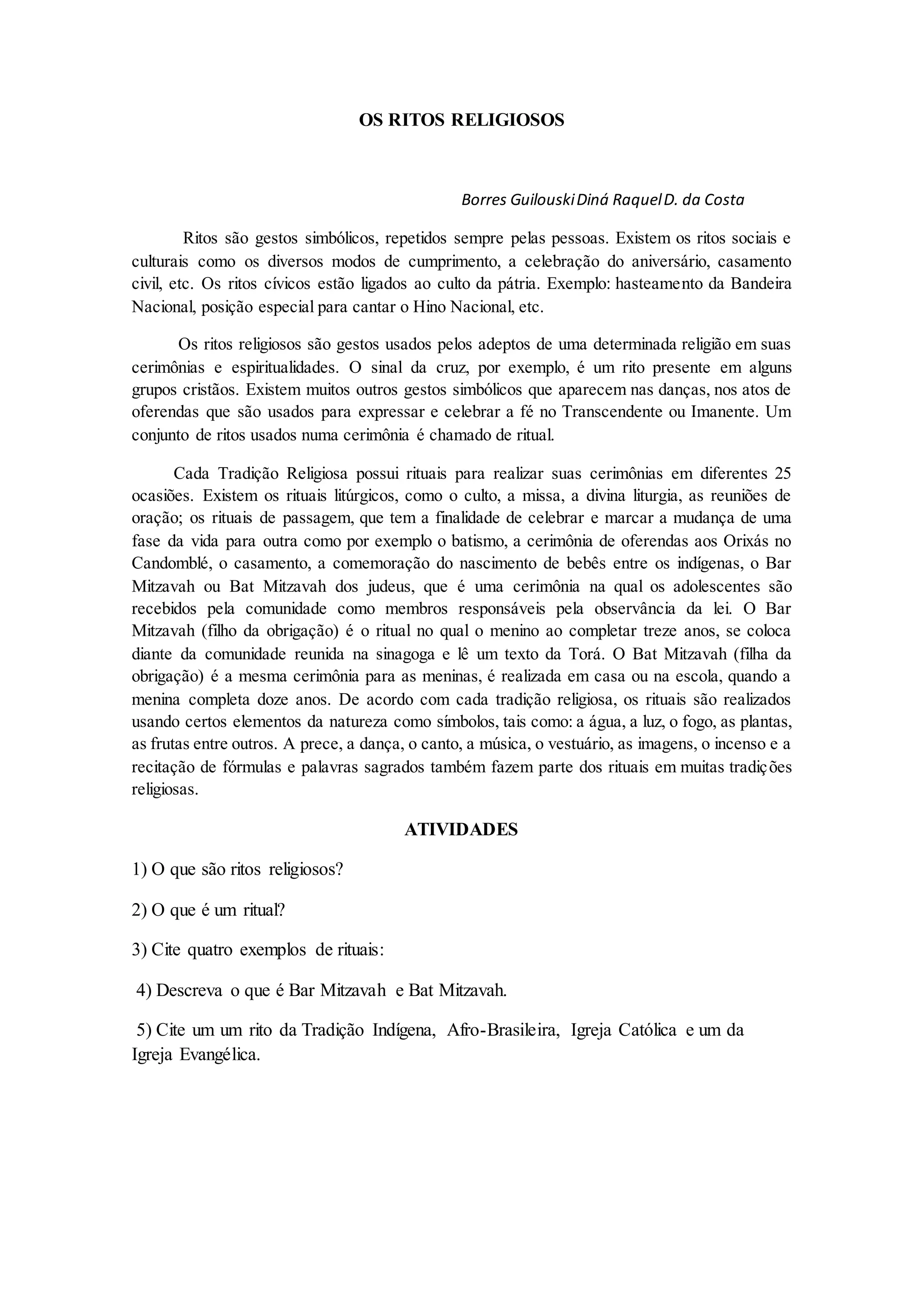 Os ritos religiosos | DOCX