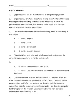 Os sample mid exam | PDF