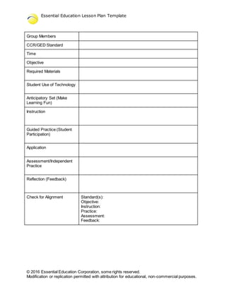 Essential Education Lesson Plan Template
