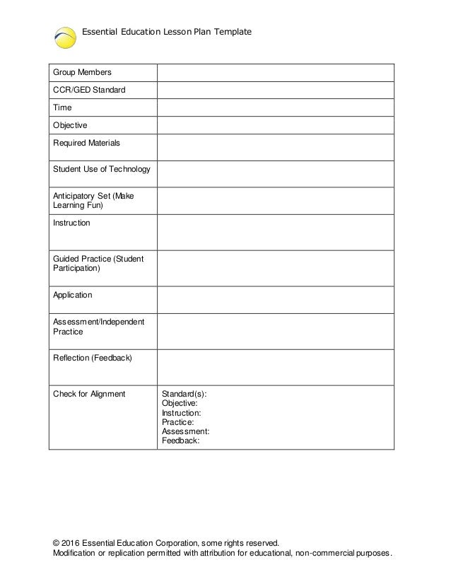 Essential Education Lesson Plan Template