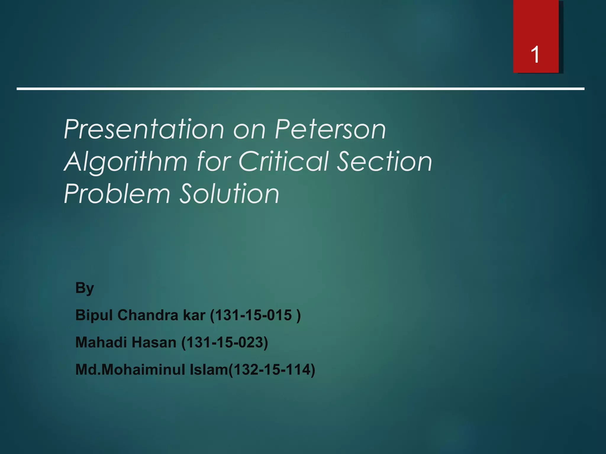 Peterson Critical Section Problem Solution | PPT