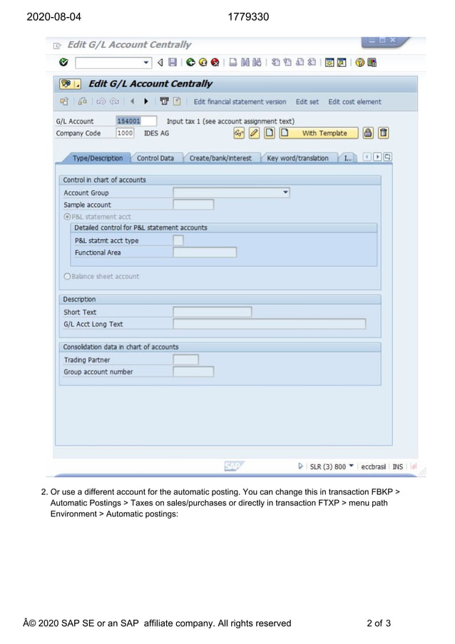 Oss note 1779330 - error message fs716 during a document creation | PDF ...