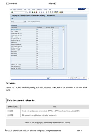 Oss note 1779330 - error message fs716 during a document creation | PDF