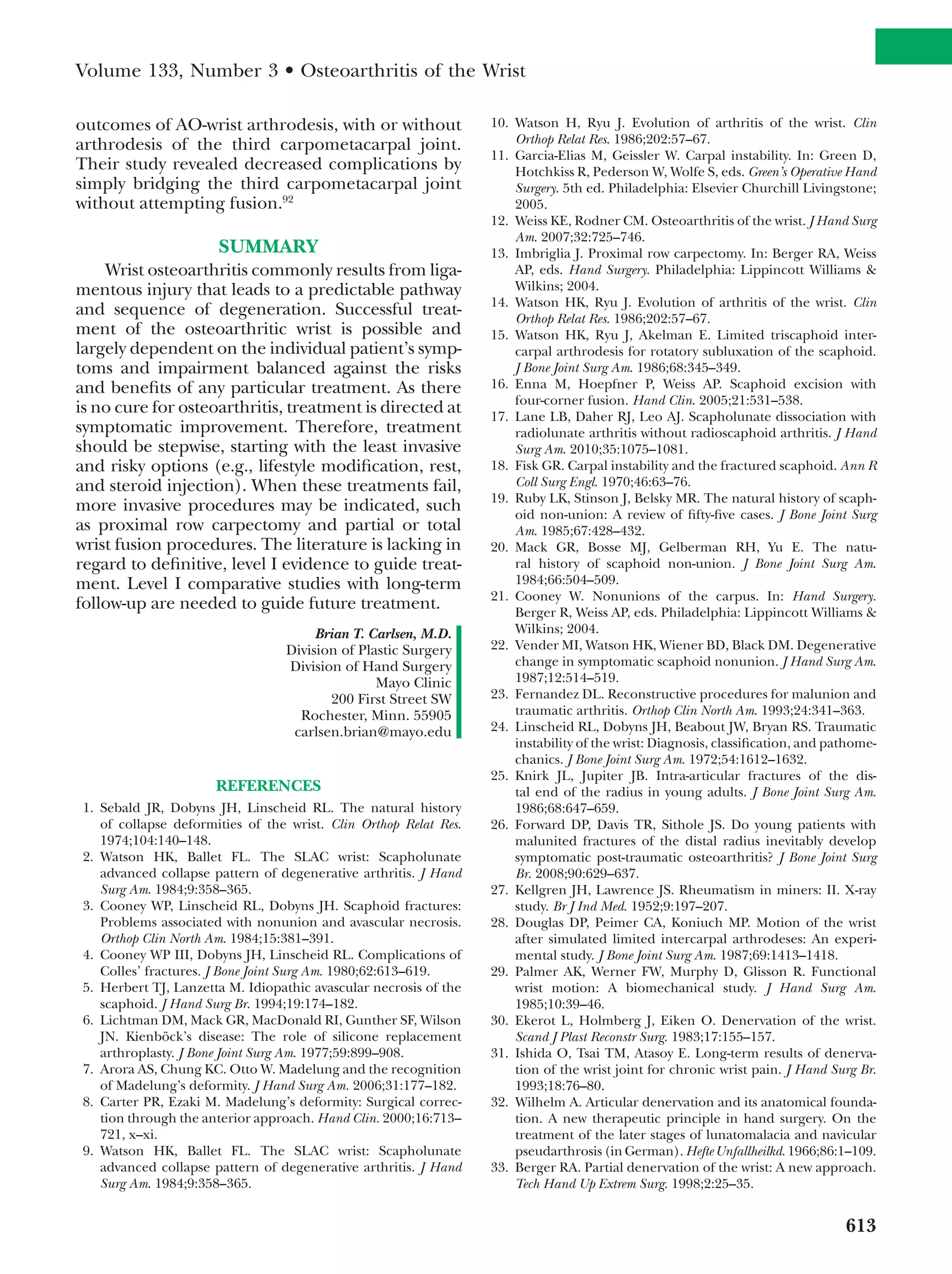 Osteoarthritis of the_wrist from Mayo Clinic | PDF