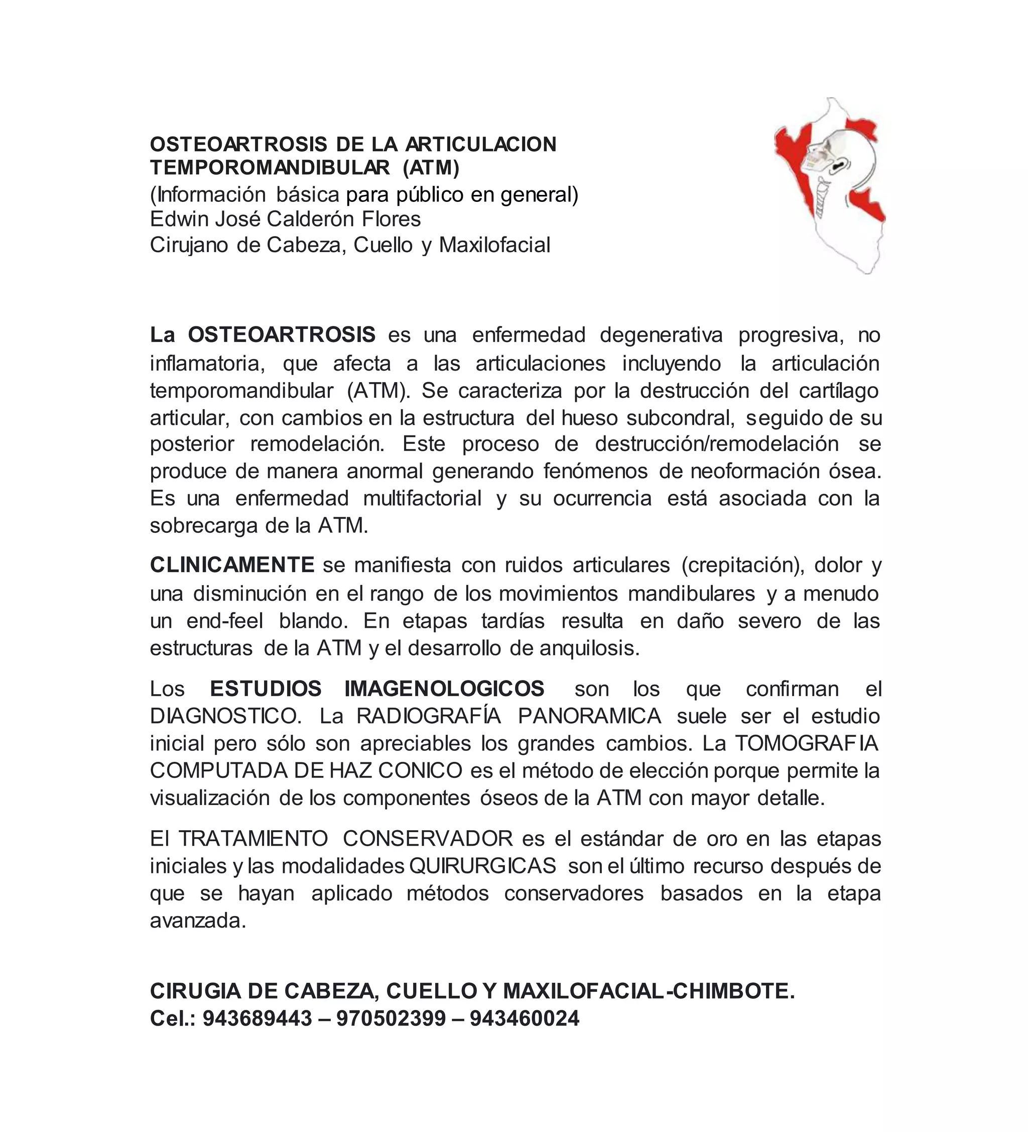 OSTEOARTROSIS DE LA ARTICULACION TEMPOROMANDIBULAR (ATM) | DOCX