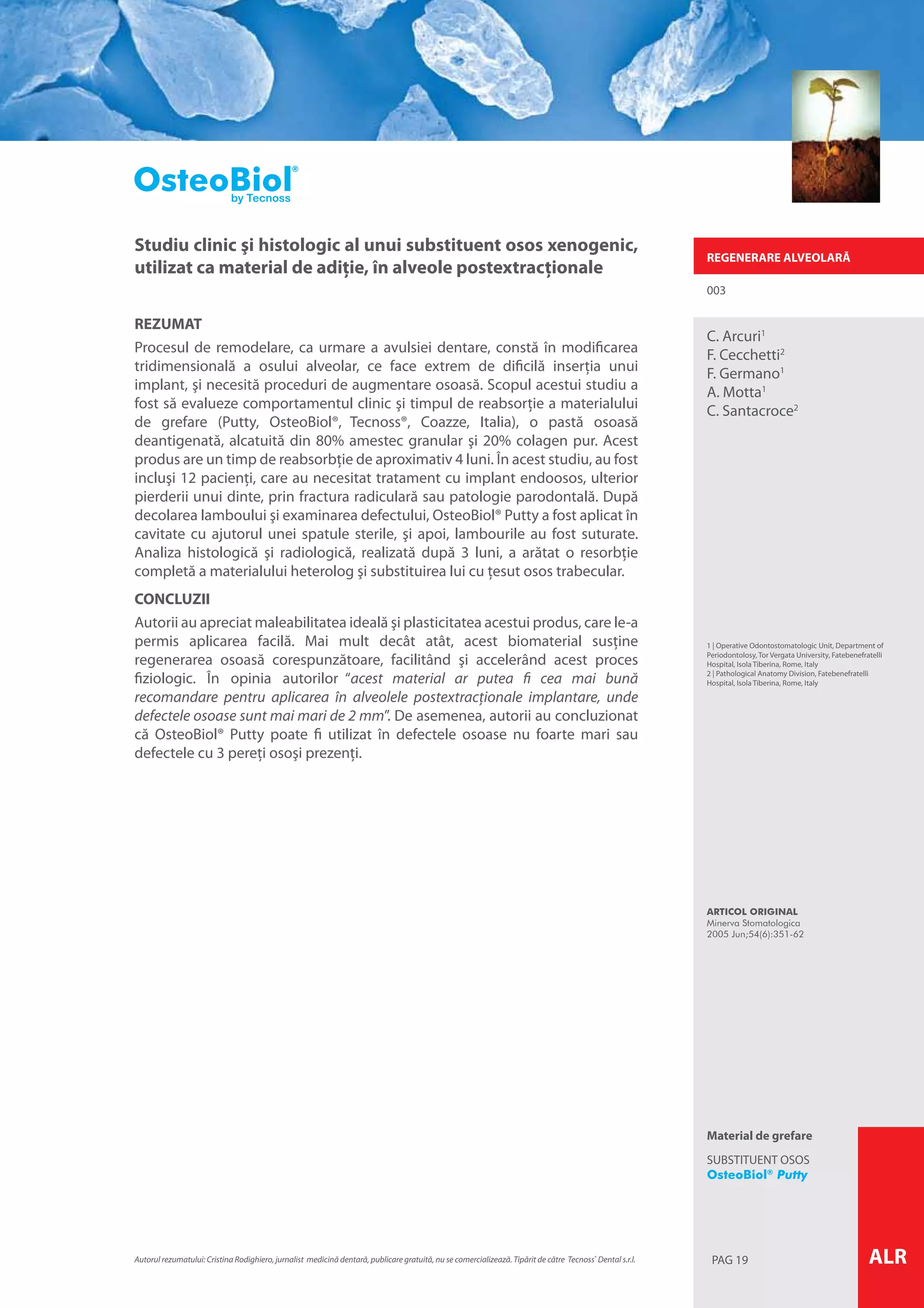 Rezumate stiintifice - Biomateriale OsteoBiol Tecnoss | PDF