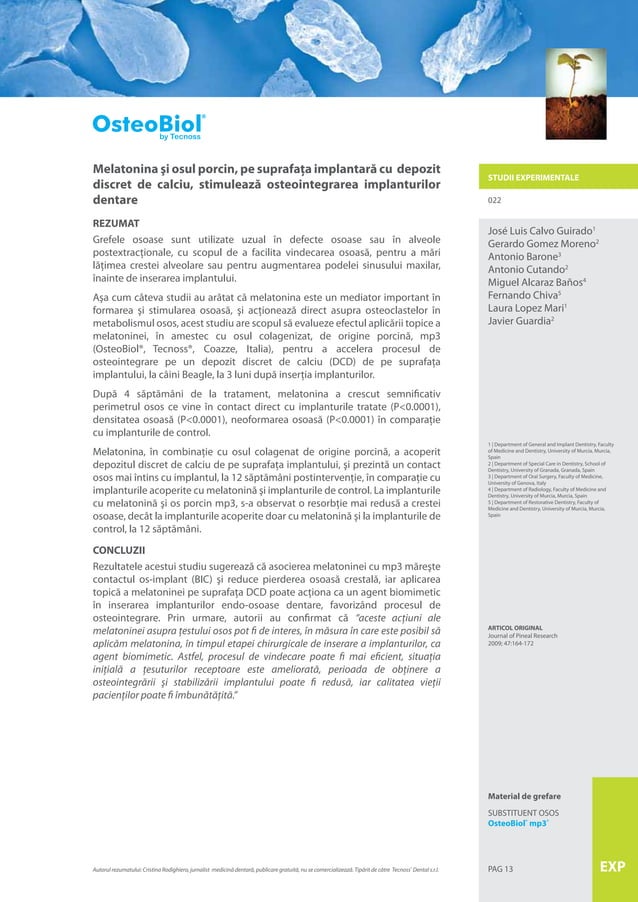 Rezumate stiintifice - Biomateriale OsteoBiol Tecnoss | PDF