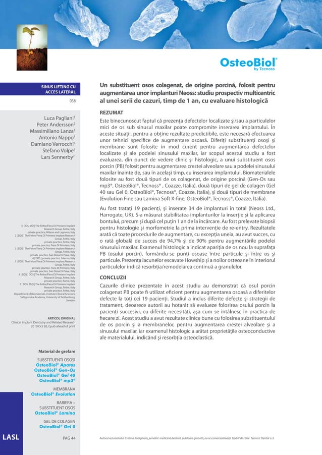 Rezumate stiintifice - Biomateriale OsteoBiol Tecnoss | PDF