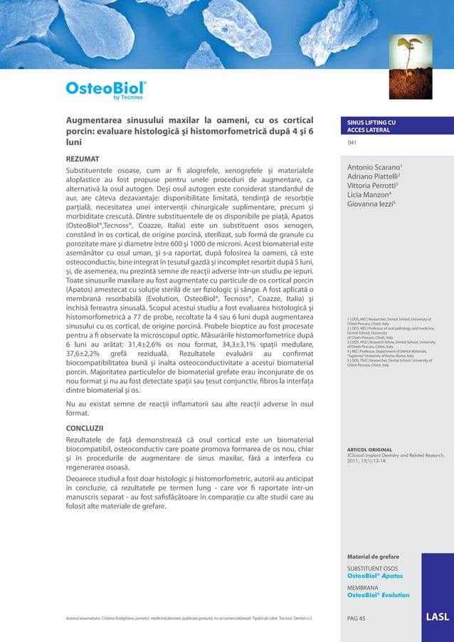 Rezumate stiintifice - Biomateriale OsteoBiol Tecnoss | PDF