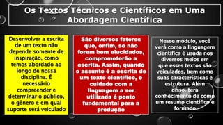 Os Textos Técnicos e Científicos em Uma abordagem Científica | PPTX