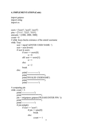 Atm simulation mini project using Python programming language | PDF