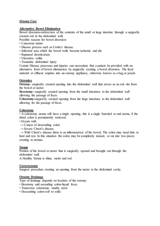 Ostomy/stoma care | DOCX | Digestive Disorders | Diseases and Conditions