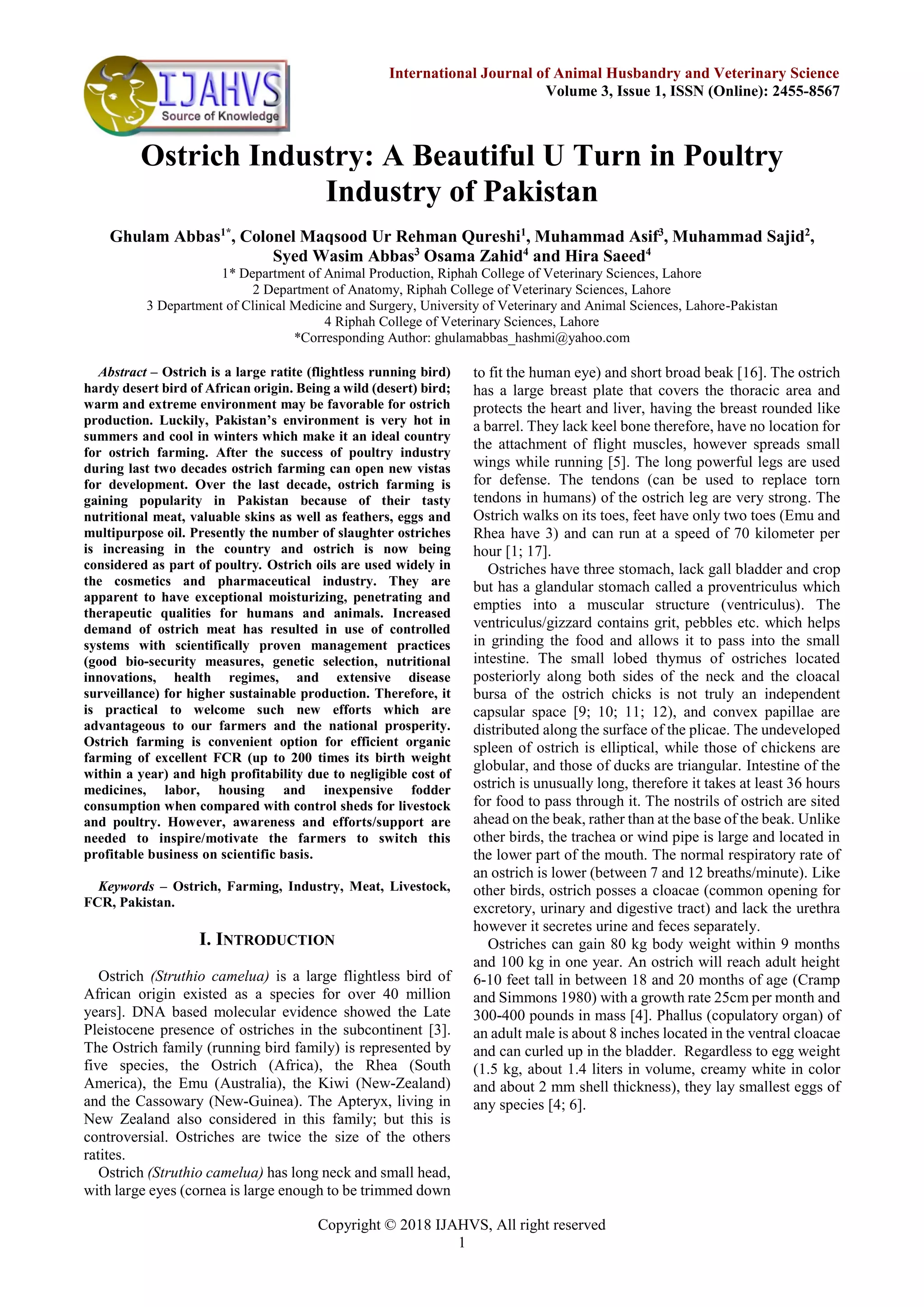 Ostrich farming in pakistan | PDF