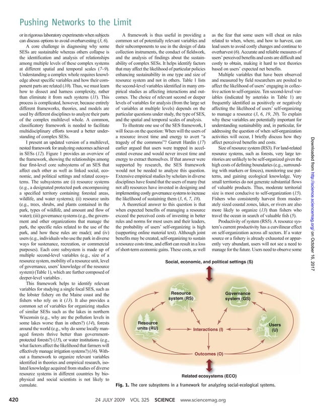 [Ostrom, 2009] a general framework for analyzing sustainability of ...