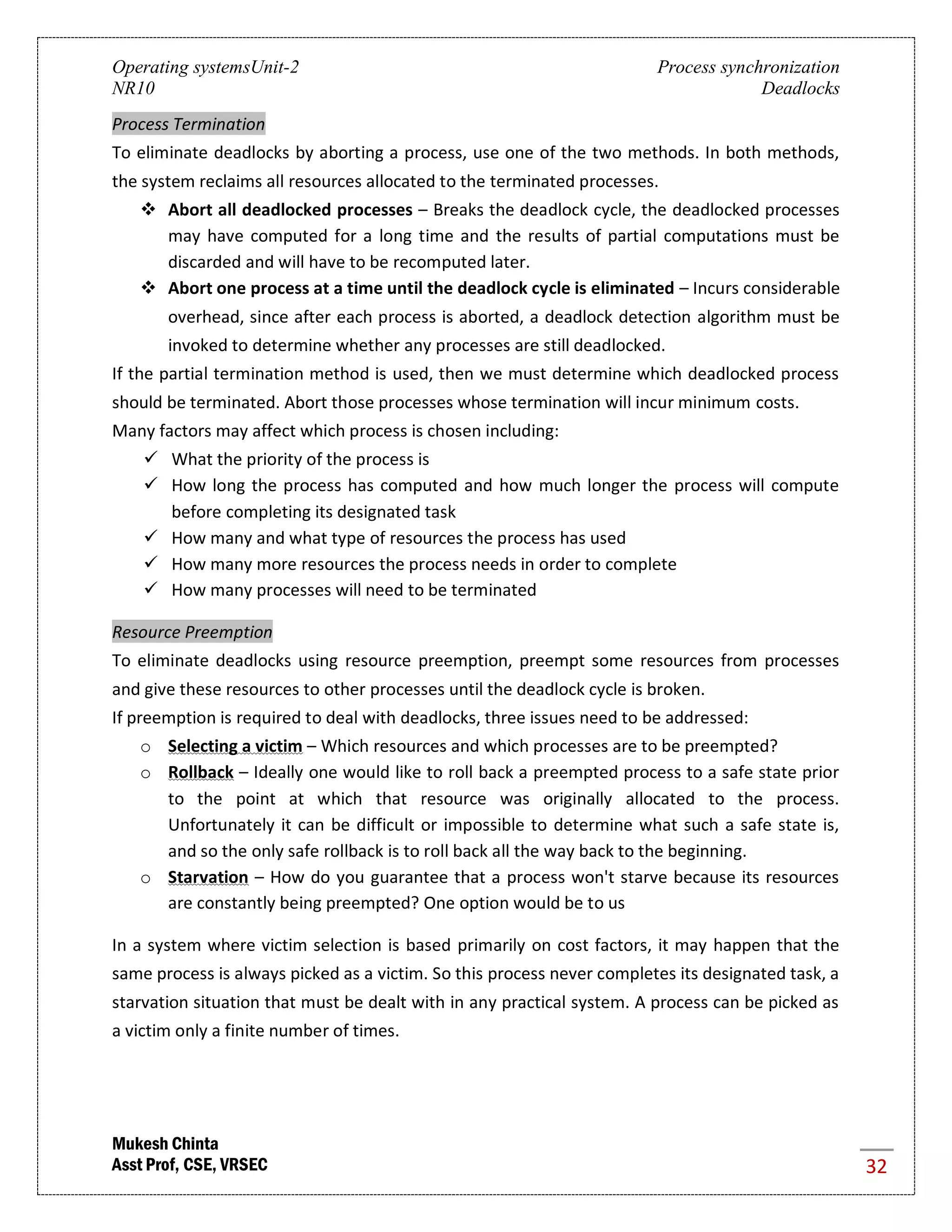 Operating Systems Process Synchronization And Deadlocks Pdf Operating Systems Computer