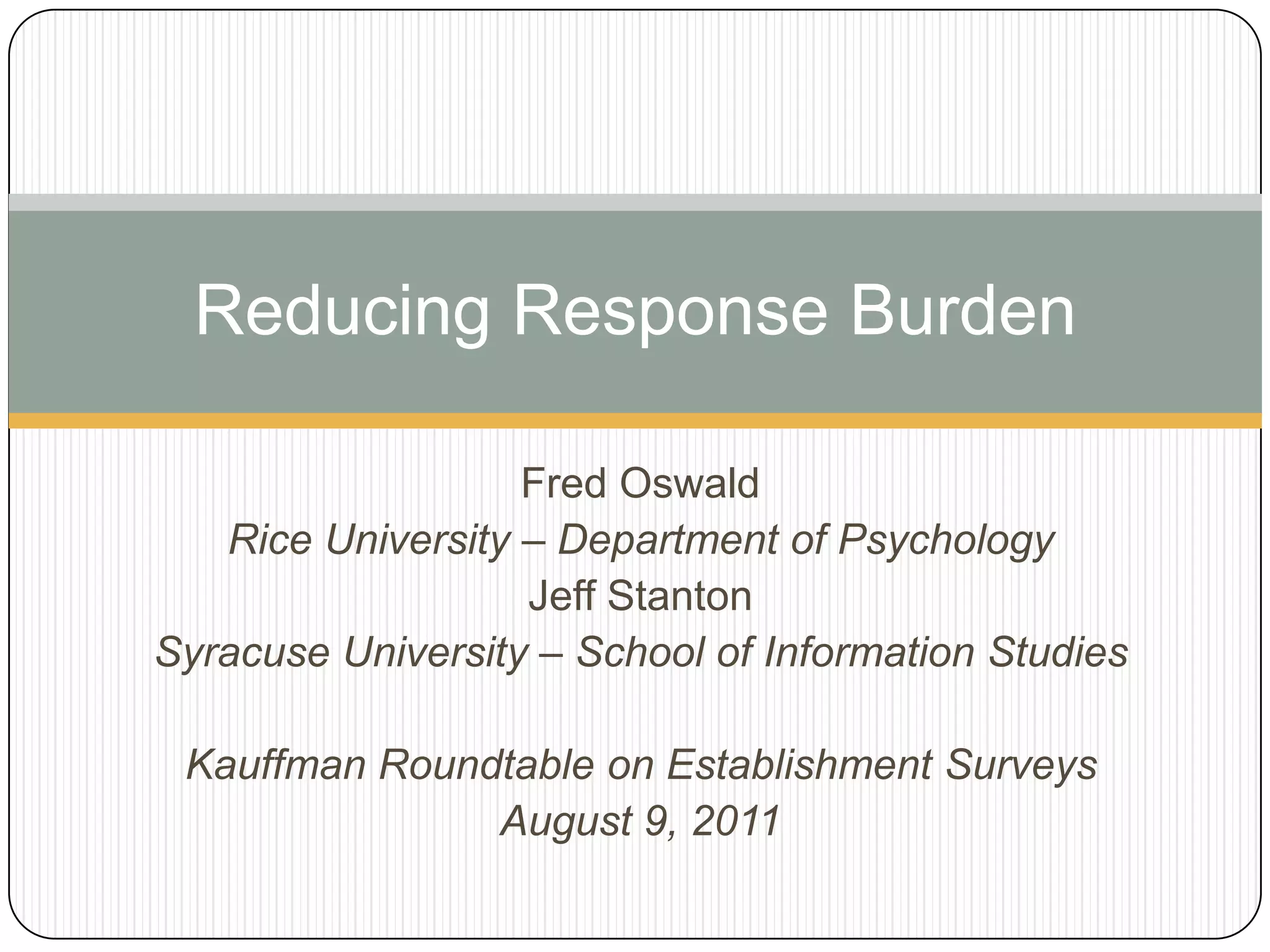 Reducing Response Burden | PPT