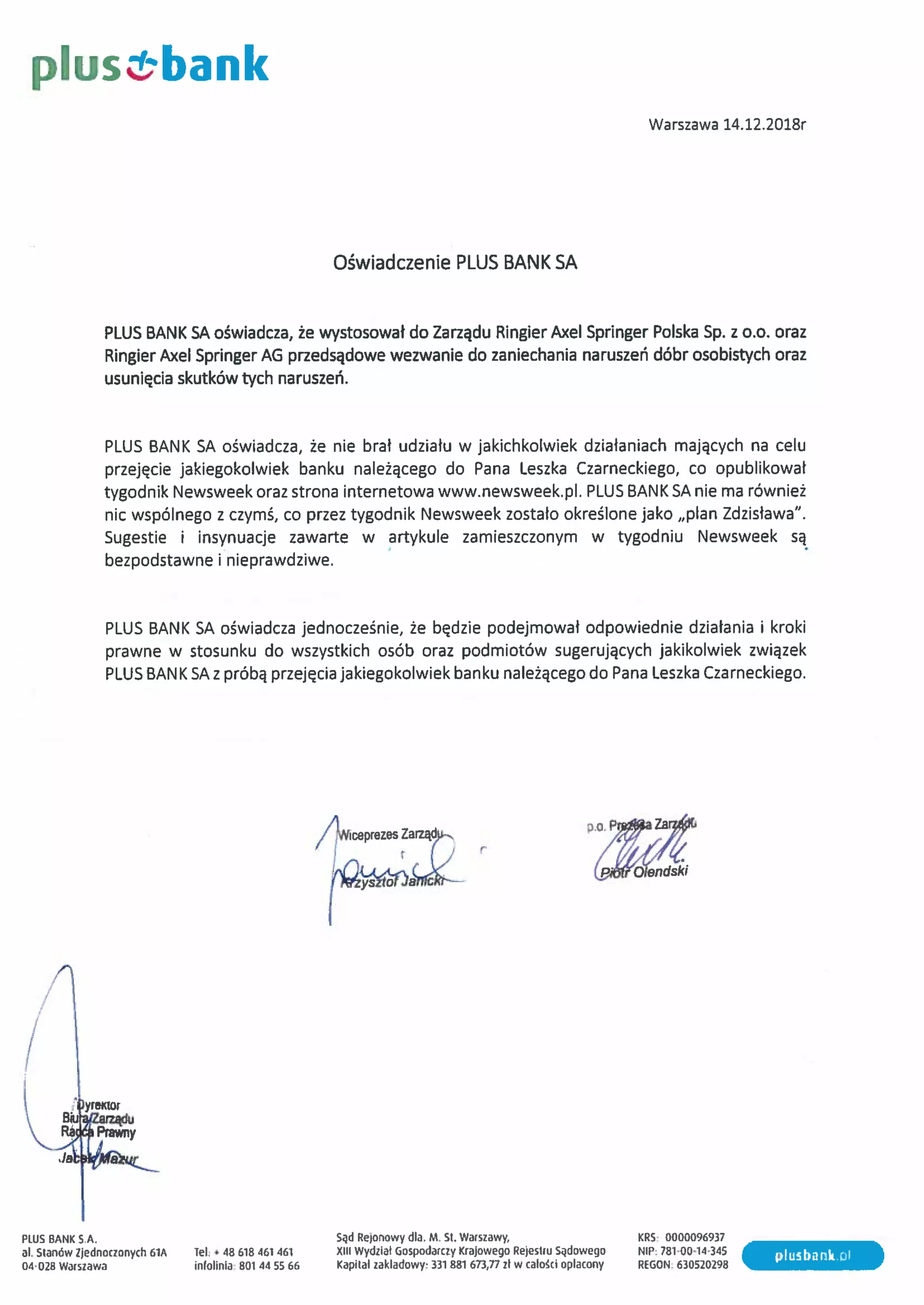 Oswiadczenie plus bank | PDF