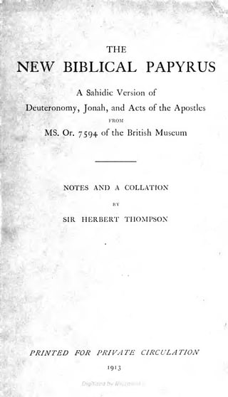 Coptic Deuteronomy, Jonah, and Acts of the Apostle | PDF