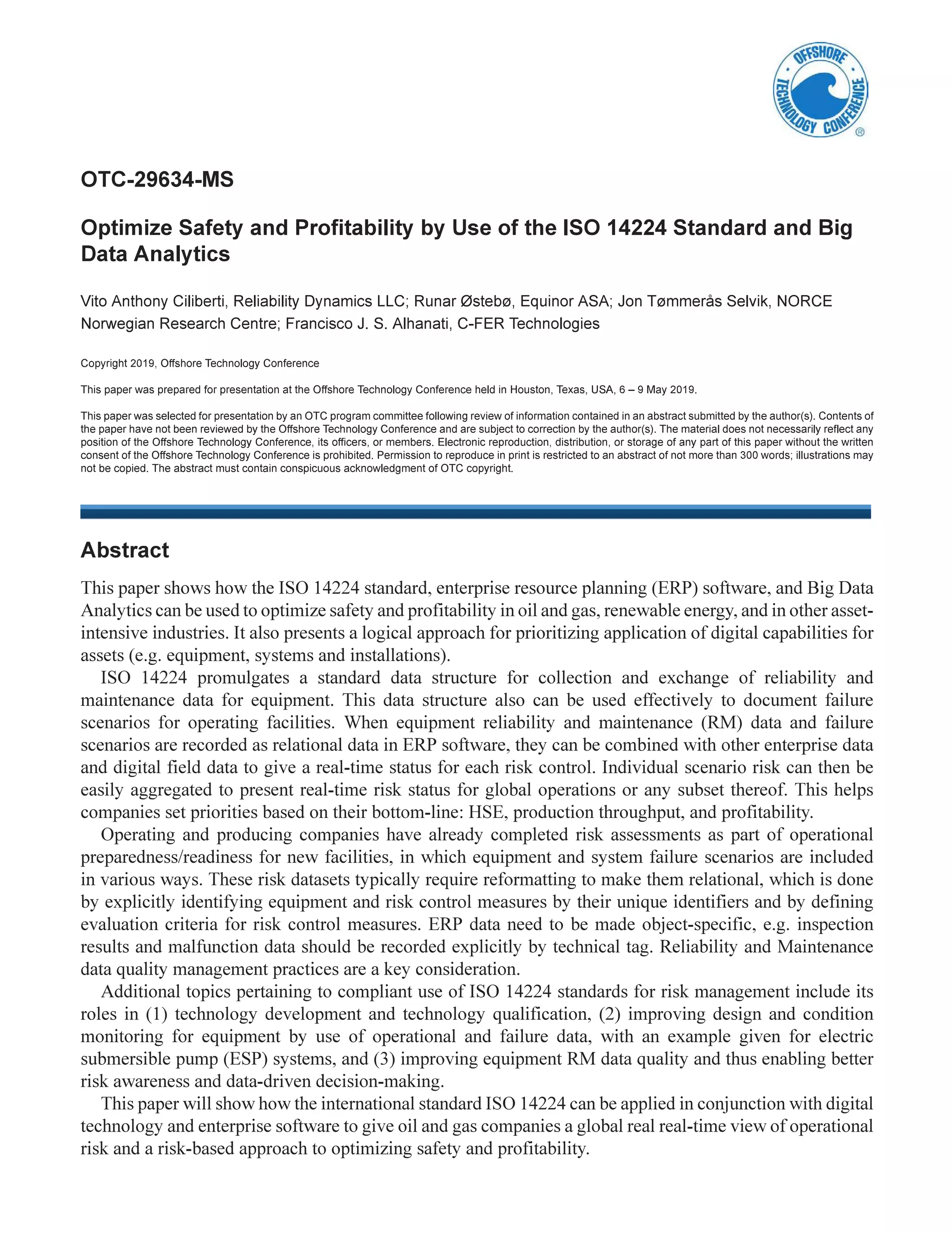 Optimize Safety and Profitability by Use of the ISO 14224 Standard and ...